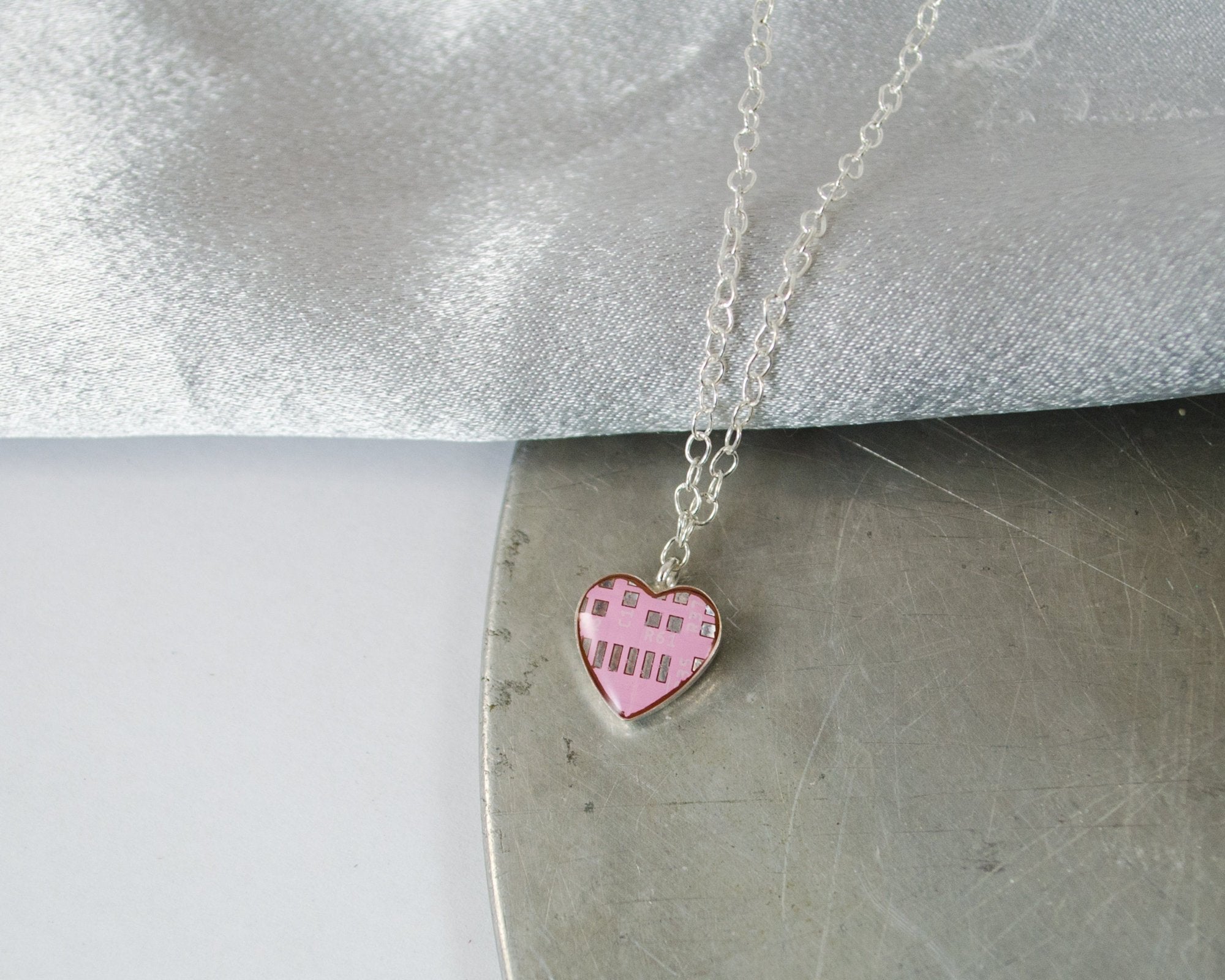 Tiny Pink Heart Circuit Board Necklace – Because Science